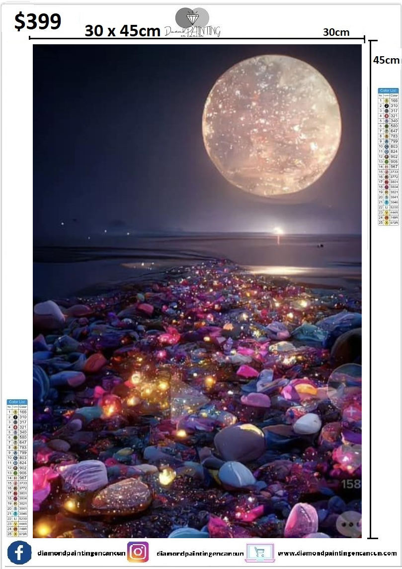 Paisaje luna 30 x 45cm contiene Diamantes Gelatina brillante en la osc ...
