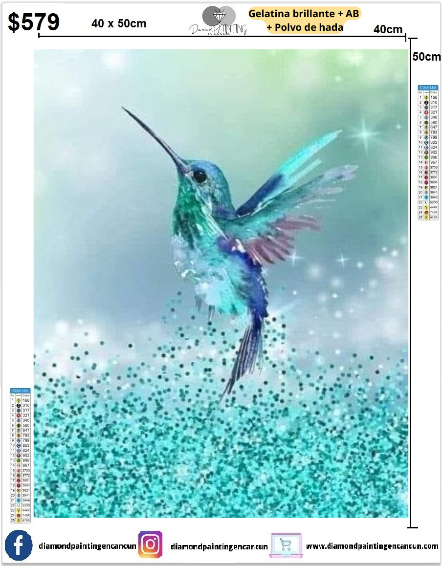 Colibrí 40 x 50 contiene Diamante gelatina brillante en la oscuridad ...