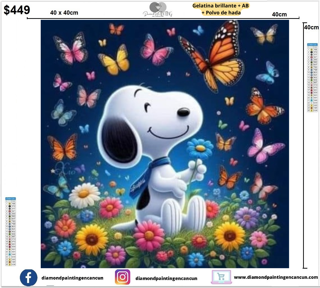 Snoopy flores 40 x 40 contiene Diamante gelatina brillante en la oscur ...