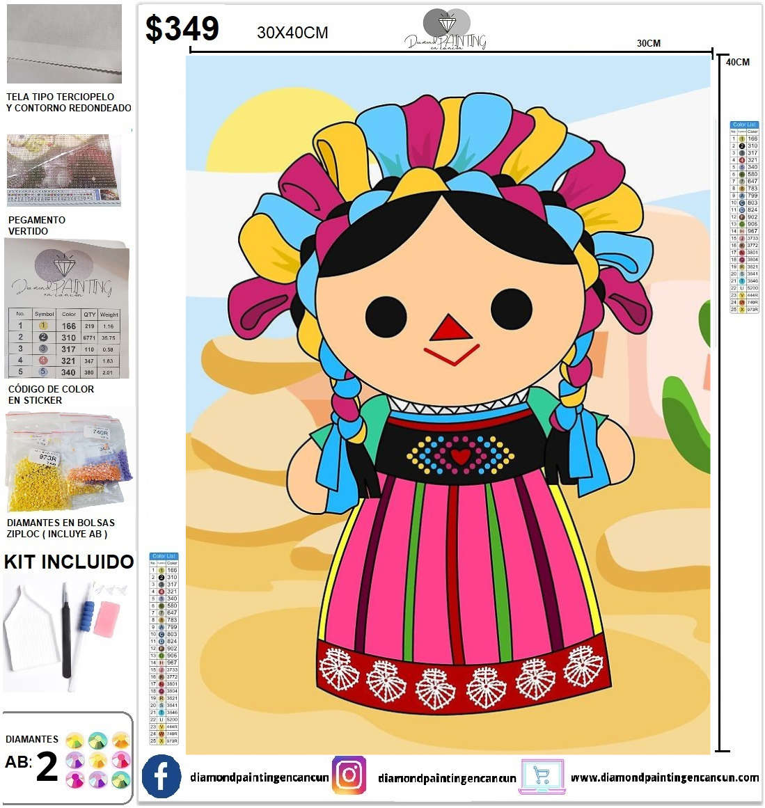 Muñeca lele 30 x 40 incluye DIAMANTES AB Y POLVO DE HADA – Diamond ...