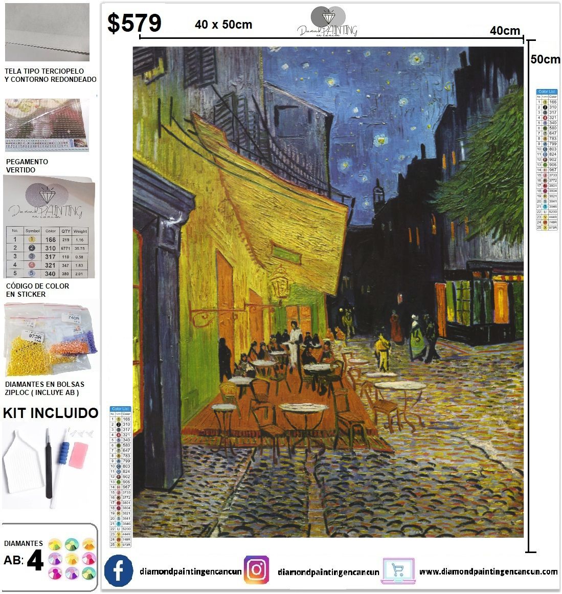 Cafetería Van Gogh 40 x 50 contiene Diamantes GELATINA BRILLANTE EN LA ...